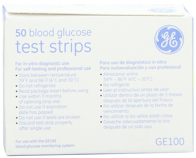 GE 99GS25 Blood Glucose Test Strips for GE100 (Pack of 50 Units) for ...