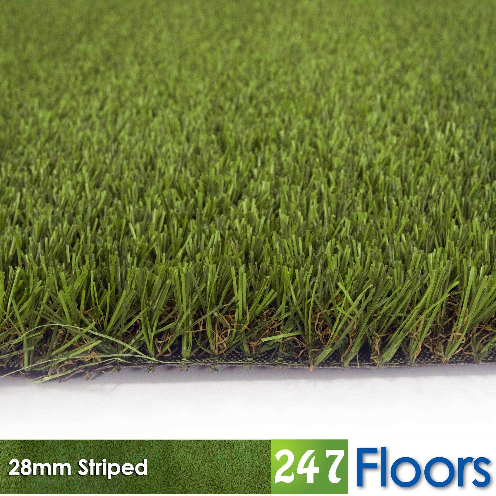Striped 28mm Realistic Artificial Grass, Natural Look Garden Lawn Turf ...