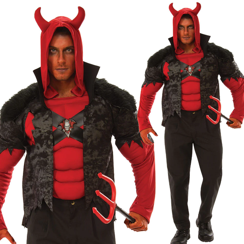 Mens Deluxe Devil Costume Adults Halloween Fancy Dress Satan Devils ...