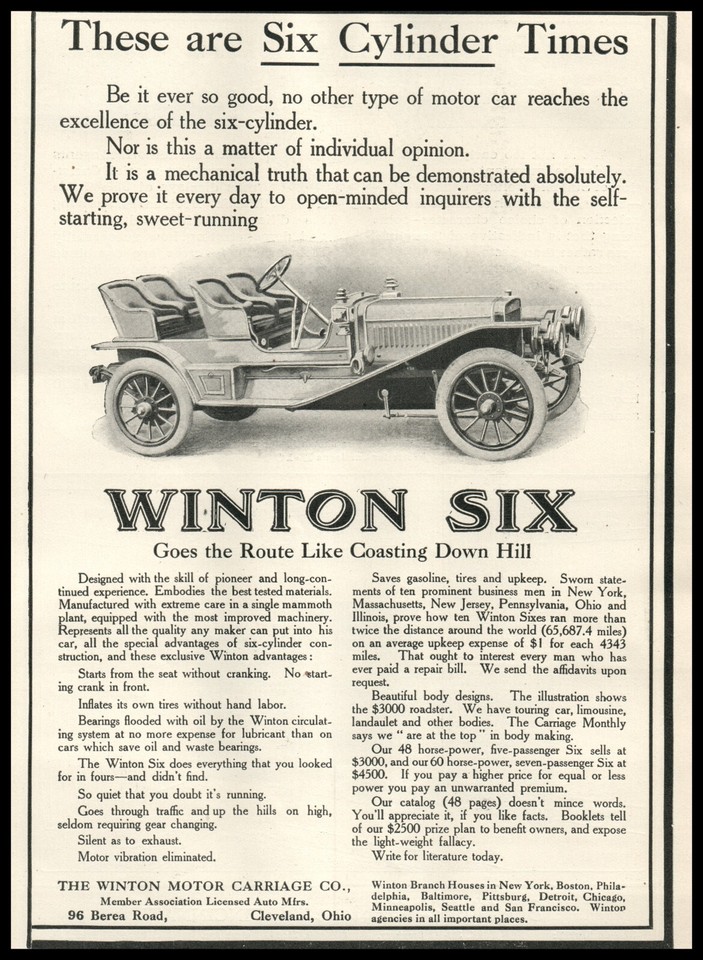 1908 Winton Six Carriage Car Auto Cleveland OH Print Ad A194 | eBay