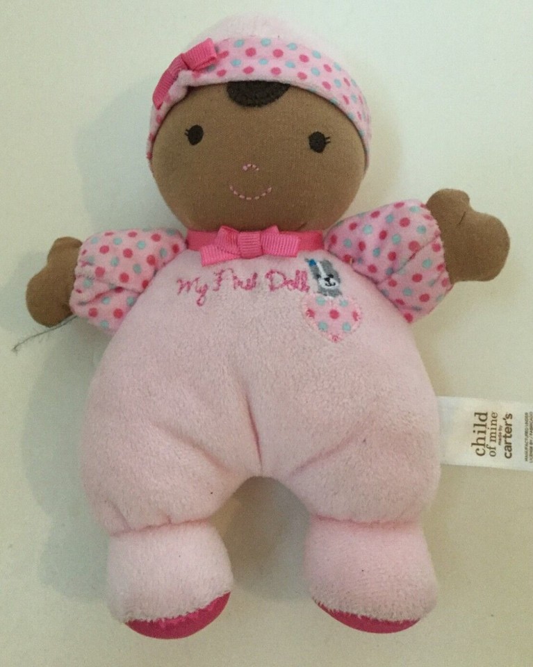 Carters Child Of Mine Pink Plush My First Doll Brown Skin Hair Rattle ...