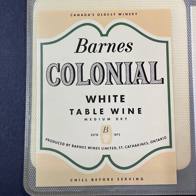 Vintage Barnes Wines Colonial White Table Wine UNUSED Paper Label ...
