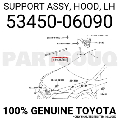 5345006090 Genuine Toyota SUPPORT ASSY, HOOD, LH 53450-06090 | eBay