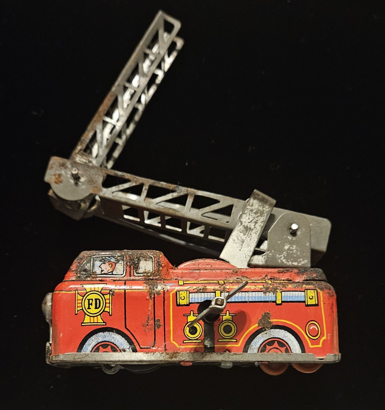 Mechanical Wind Up Tin Toy Fire Engine YONE #2038 Japan Extendable ...
