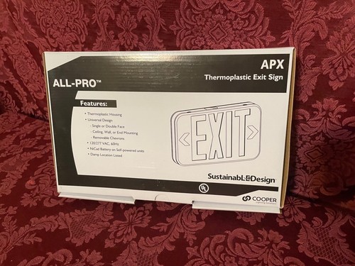 Cooper All-Pro Thermoplastic LED Exit Sign APX7R ~ RED LETTERS 25Watt ...