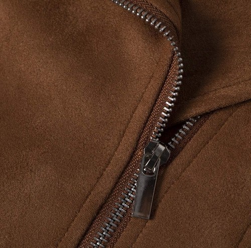 Women's Slim Fit Notched Collar Faux Suede Crossover Zipper Biker ...