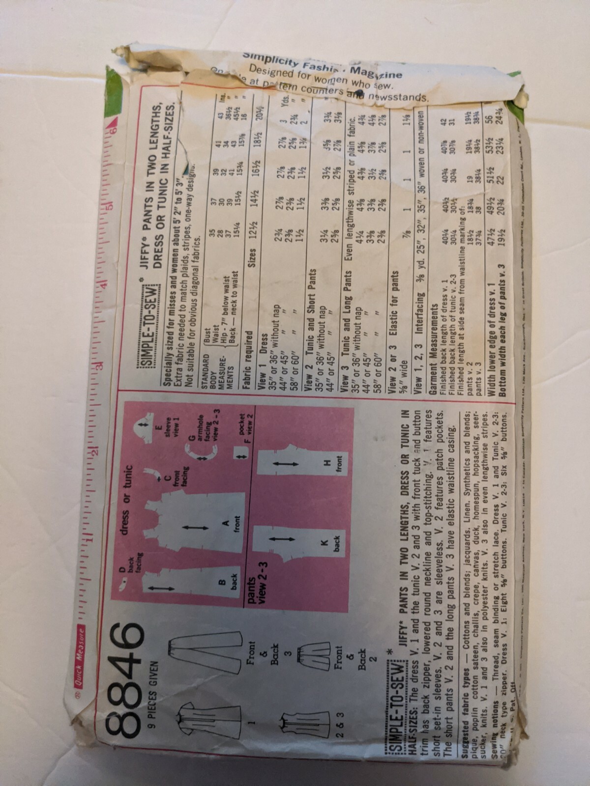 1970 Vintage SIMPLICITY 8846 Misses' Jiffy Pants 2 Lengths Dress Tunic ...