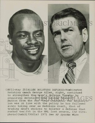 1971 Press Photo Washington Redskins Coach George Allen & Player Leslie ...