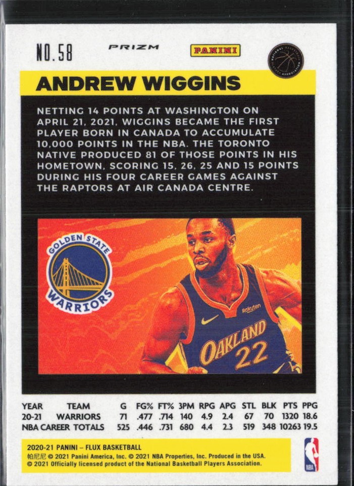 2020-21 Panini Flux #58 Andrew Wiggins Silver Prizm Golden State ...