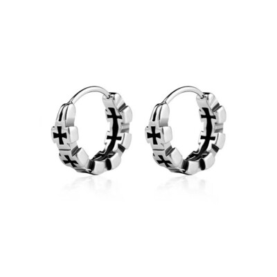 Silver Small Black Cross Huggie Hoop Earrings Surgical Steel Gothic ...