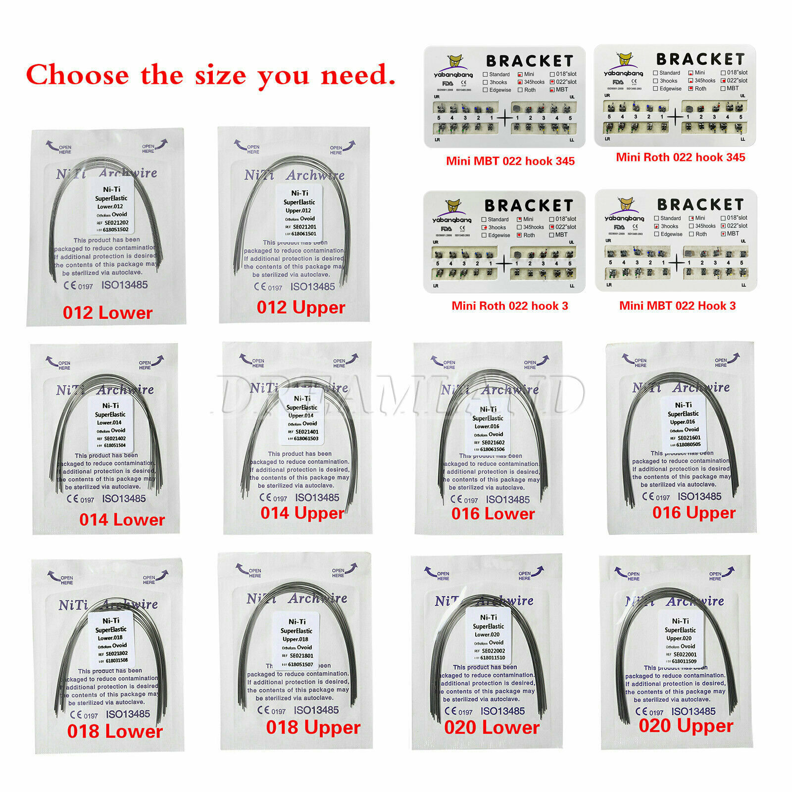 Dental Orthodontic Bracket Braces Roth/MBT 345 Hooks /Super Arch Wire ...