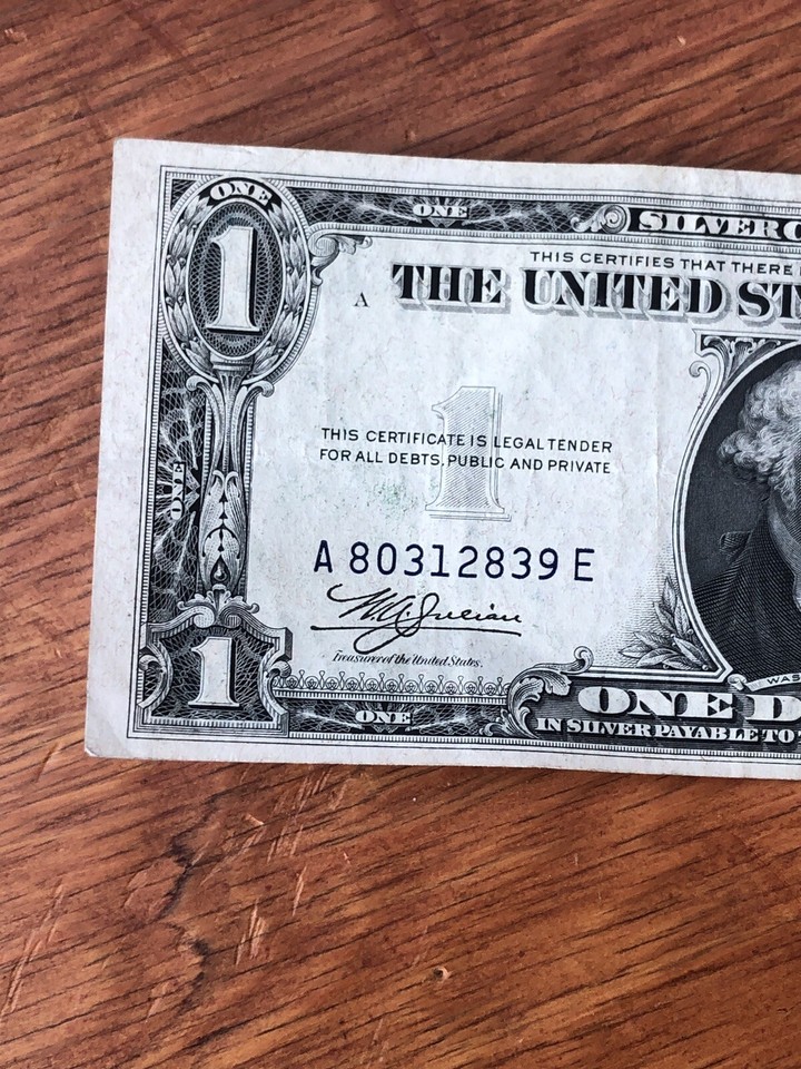 Silver Certificate 1935 C One Dollar Bill $1 Note A E Block Writing ON ...