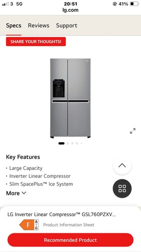 LG Inverter Linear Compressor™ GSL761PZXV American Fridge Freezer, 601L ...