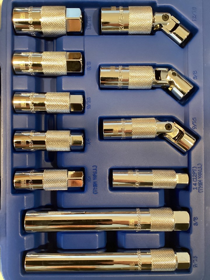 Cornwell NEW 11 Piece Magnetic Spark Plug Socket Set Snap Latch Case ...