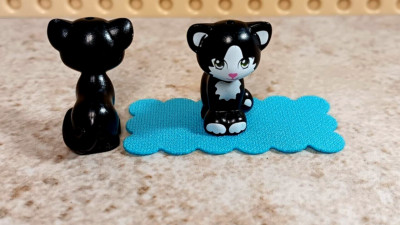 LEGO Felix Cat Black White Tuxedo Kitten FREE Cat Bed Blue Blanket Rug ...