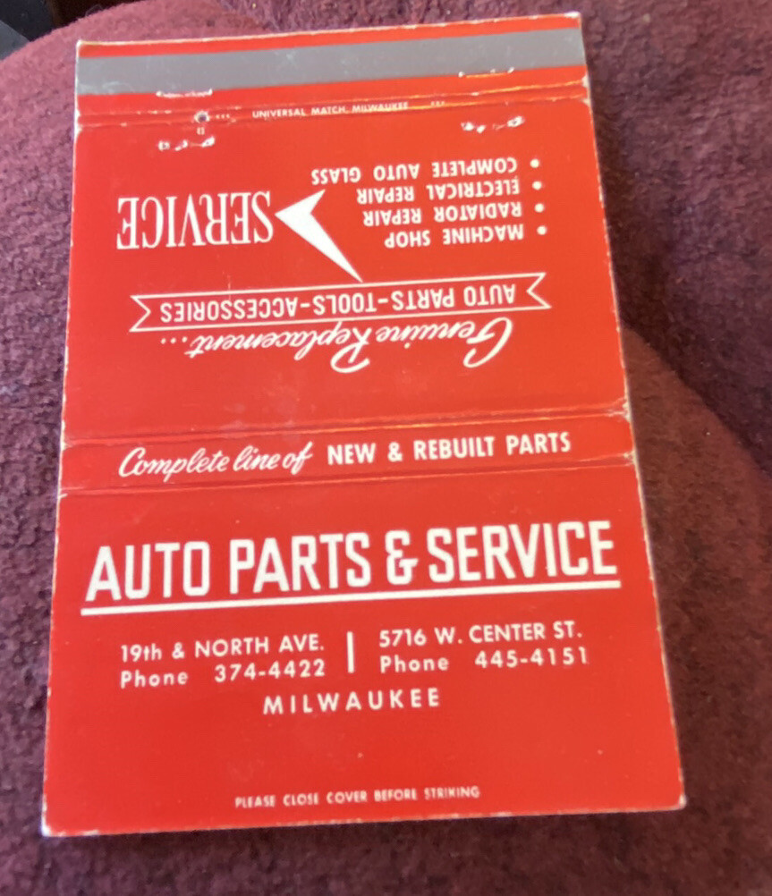 Matchbook Cover Auto Parts & Service 2 Locations Milwaukee Wisconsin | eBay