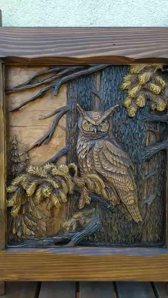 3D Wooden Picture Wood Carving Wall Art Handcarved Wood Carving Owl | eBay