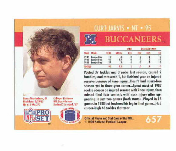 Curt Jarvis Buccaneers #95 NT #657 NFL Pro Set 1990 Football Card | eBay