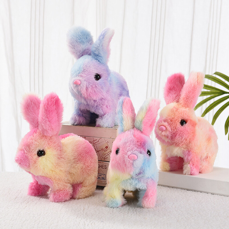Rainbow Rabbit Electronic Plush Toy Walking Jumping Squeaking Stuffed ...