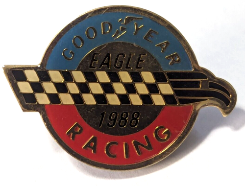 Vintage 1988 Goodyear Racing Eagle Checkered Flag Souvenir Enamel Lapel ...