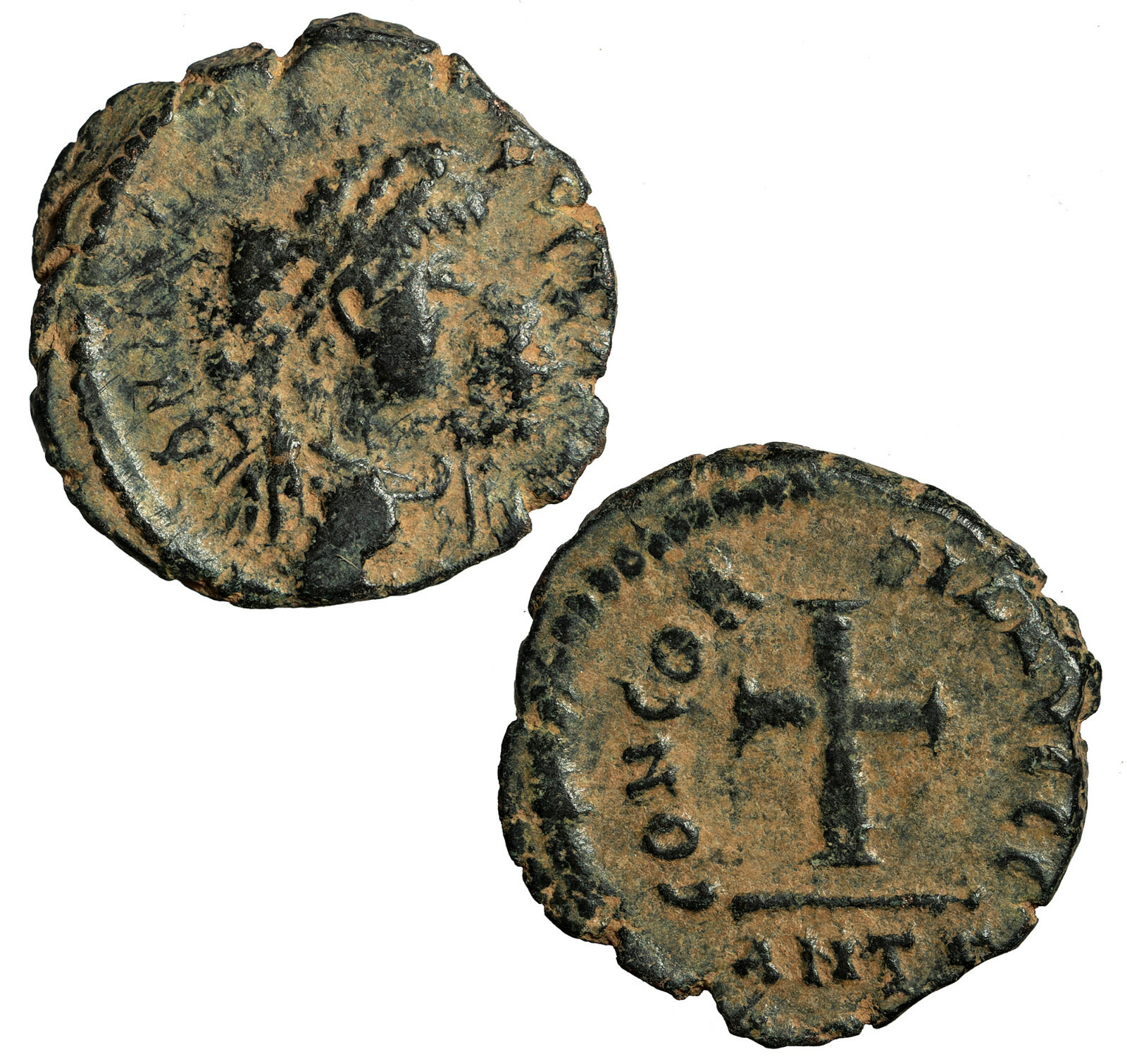 Small Roman coin of Honorius. Antioch mint. Concordia, cross. | eBay
