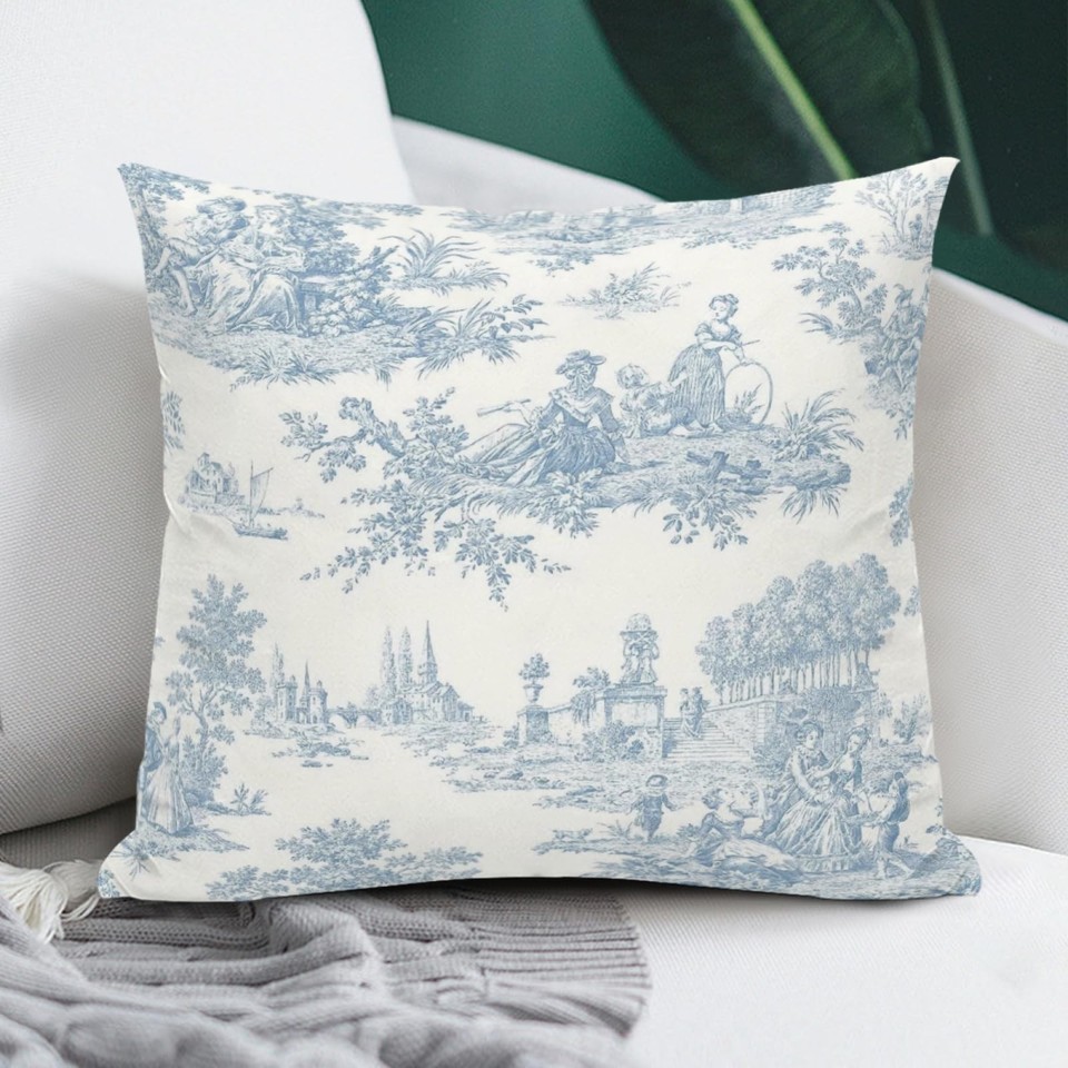 Blue Toile Pillow Covers French Country Throw Pillows Vintage Cottage ...