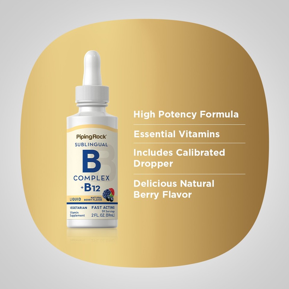 B-Complex Liquid Plus B-12 Sublingual 1200 mcg, 2 fl oz (59 mL) Dropper ...