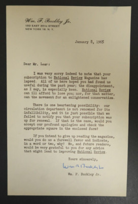 *Autographed* WM. F. Buckley Jr. Signer Personalized Letter 1965 ...