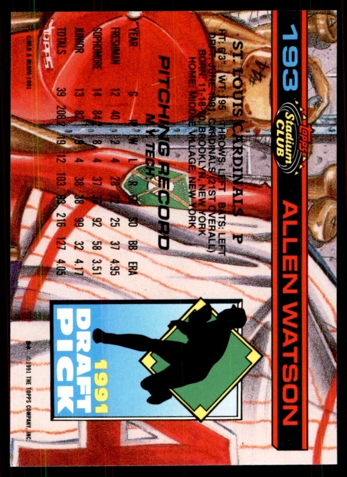 1991 Stadium Club Stadium Set Allen Watson Baseball Cards #193 | eBay