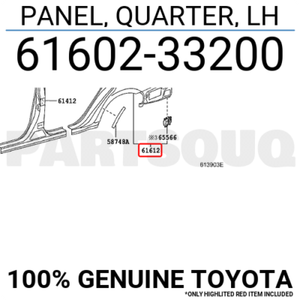 6160233200 Genuine Toyota PANEL, QUARTER, LH 61602-33200 | eBay
