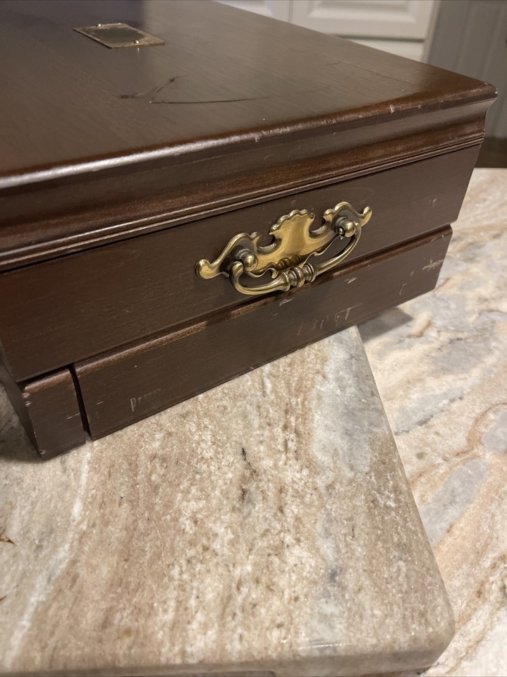 VINTAGE Walnut Silver Flatware Storage Chest Wood w/Drawer Tarnish ...