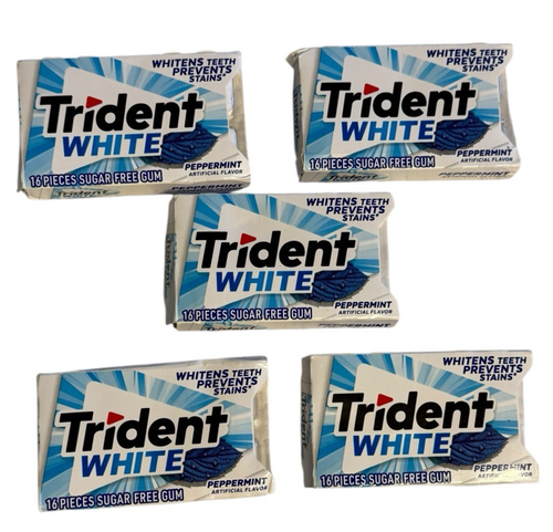 Trident White Sugar Free Gum - Peppermint - 5 Packs x 16 Pieces Each ...