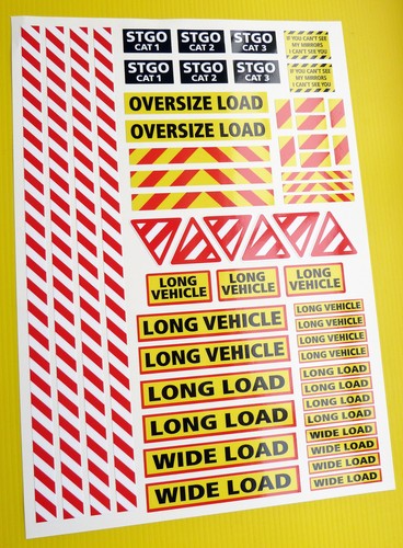 14th scale Truck Warning Safety sign stickers decals OVERSIZE WIDE LOAD ...