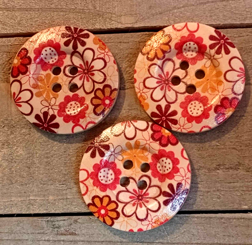 3 Flower Buttons Sewing Crafting Round Wood 4 Hole 1 1/8" | eBay