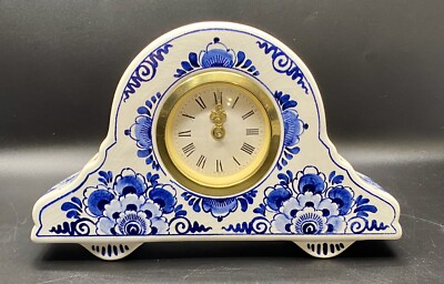 VTG Delft Blauw Holland Hand-Painted Mantle Style Clock West Germany ...