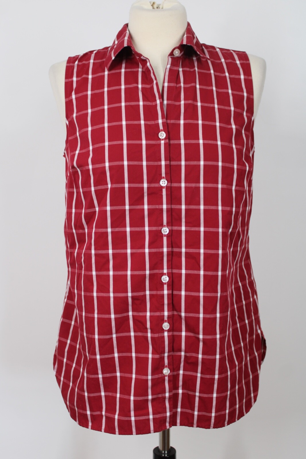Lands End 6 Red White Check Sleeveless Supima Cotton … - Gem