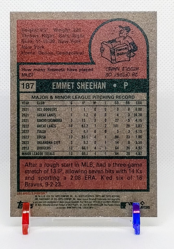 EMMET SHEEHAN. Rookie,RC. 2024 Topps Heritage Baseball. #187. Los ...