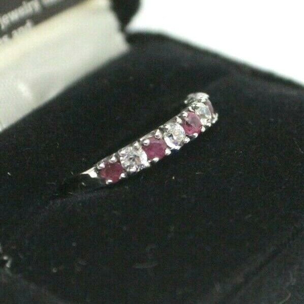 Ladies NOS NEW Sterling Silver NATURAL GENUINE Ruby & CZ Band Size 7.25 ...