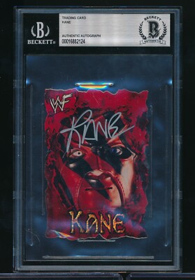 2000-01 WWF BIO BACK die cut STICKER Kane signed autograph BAS BECKETT ...