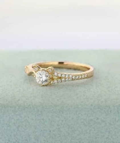 Lab Created Round Cut Diamond 1.50 Ct Mickey Mouse Ring 14K Yellow Gold ...
