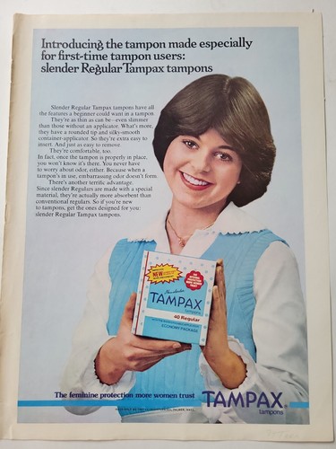 1979 regular Tampax tampons for first time users 70s hairdo vintage ad ...