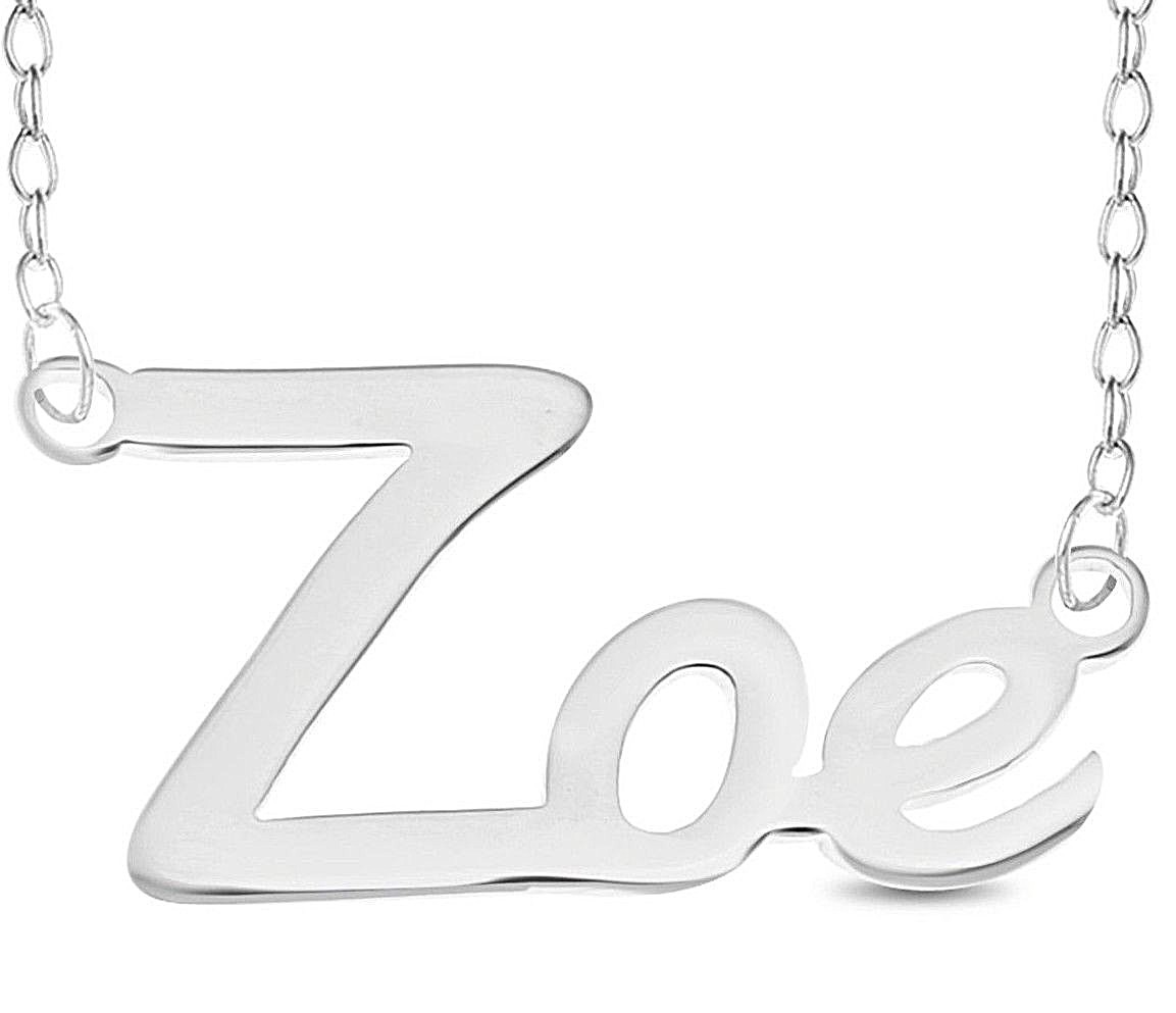 "Zoe" Name Plate Necklace Pendent Sterling Silver Chain Personalized ...