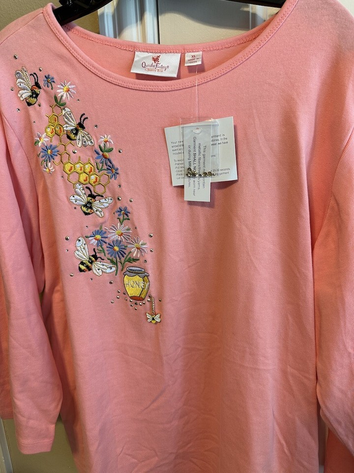 NWT QUACKER FACTORY XL PINK EASTER JERSEY HONEY POT BEES FLOWERS | eBay