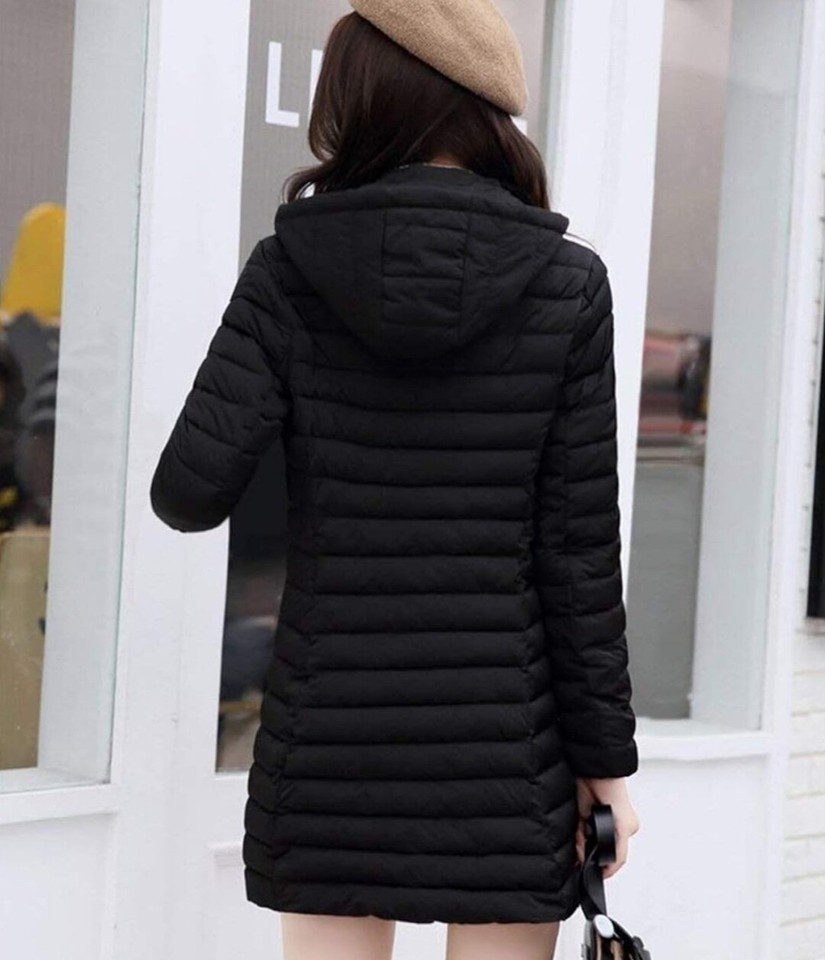 Women's Quilted Padded Puffer Long Jacket Ladies Jacket Warm Winter ...