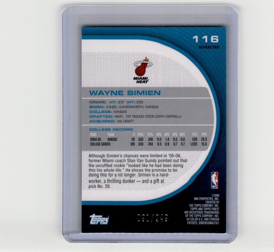 Wayne Simien 2006-07 Topps Finest Refractor RC #116 - MIA Heat | eBay