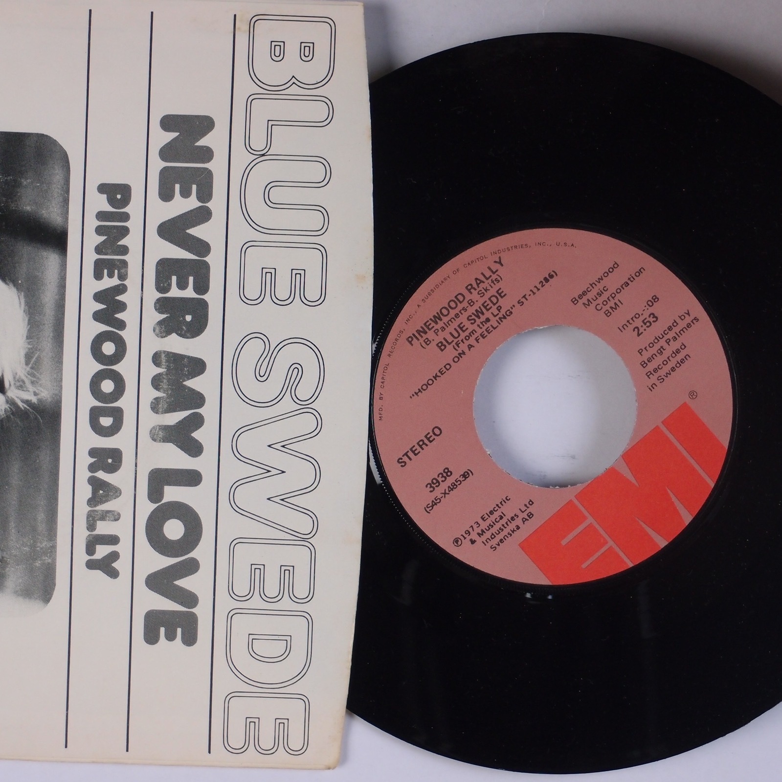 BLUE SWEDE: Never My Love / Pinewood Rally EMI USA 45 w/ PS Super VG++ ...