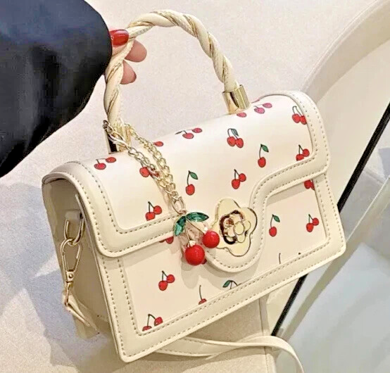 New Cherry Print White Mini Handbag/Crossbody | eBay