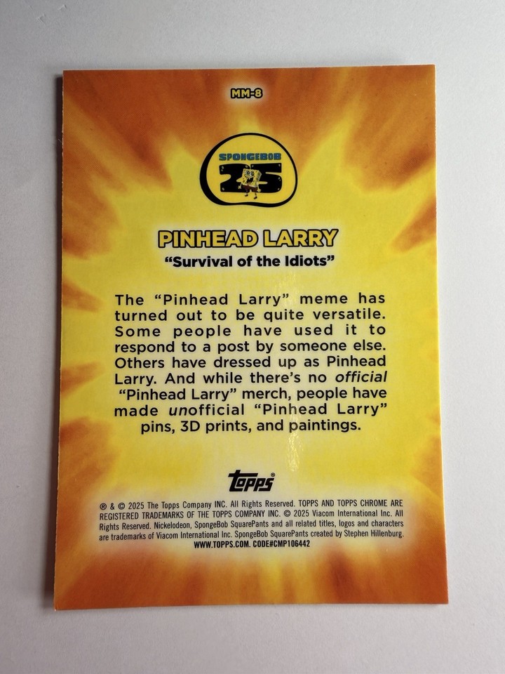 2025 Topps Chrome SpongeBob Masterful Memes Patrick Star (pinhead Larry ...
