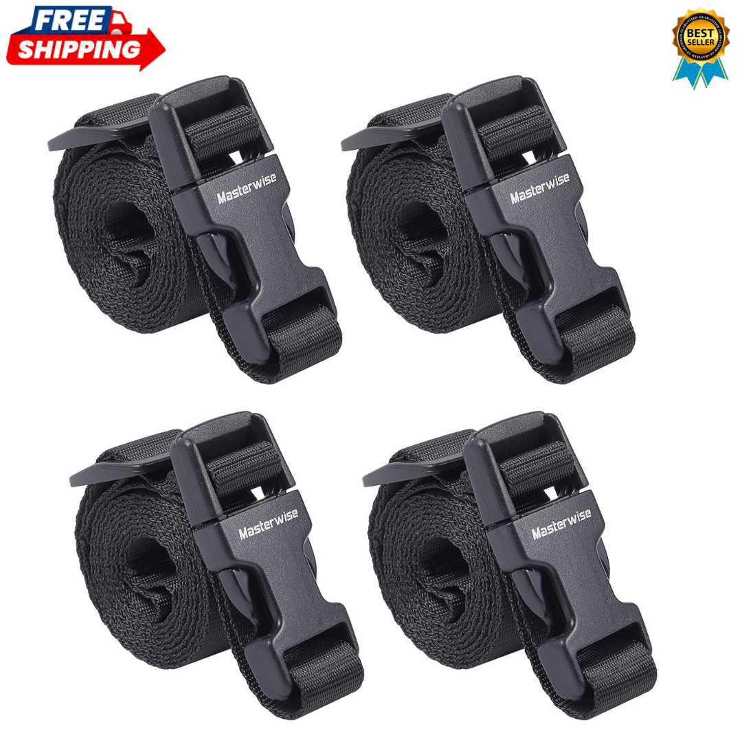 4 Pack Black Buckle Packing Straps with Clips, Adjustable Nylon Straps ...