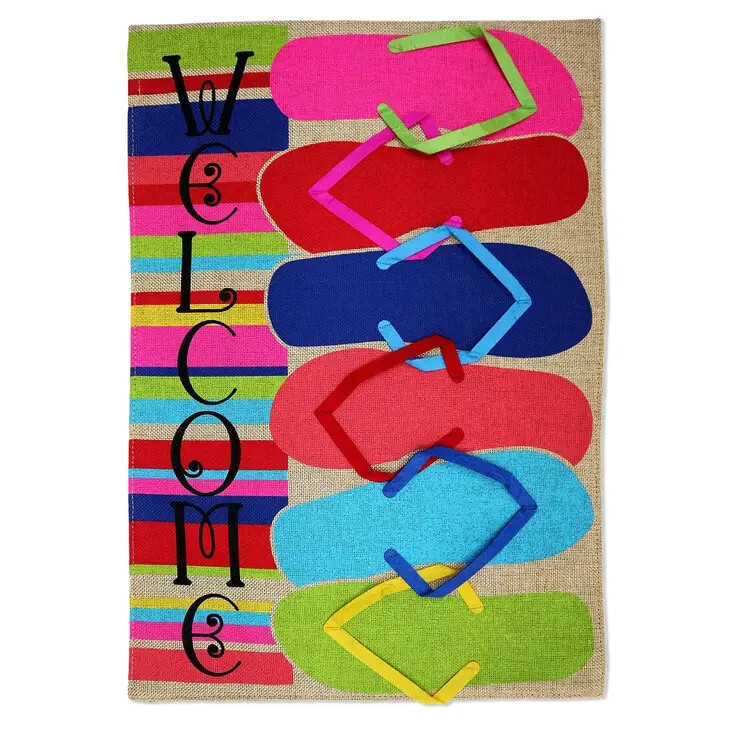 Two Group Flag Flag Welcome Flip Flop Burlap Beach Sandal Garden House ...